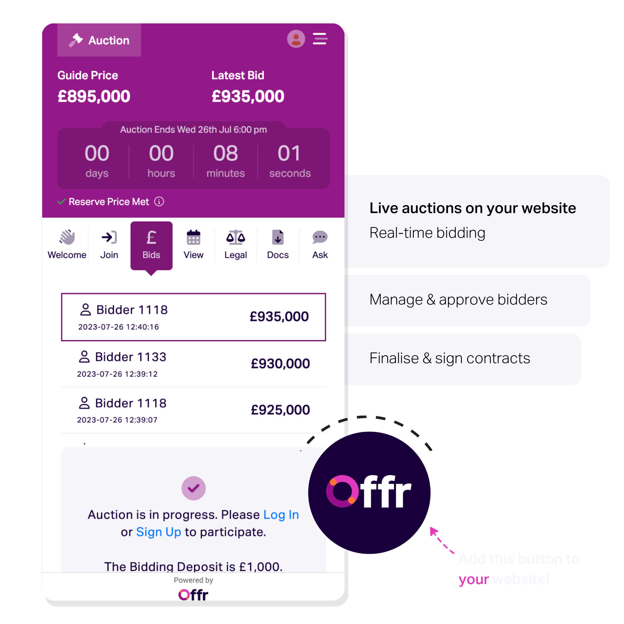 Online Auctions with Offr